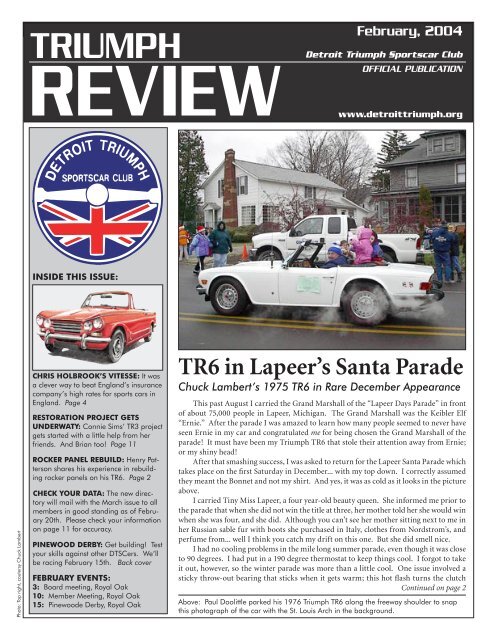 TR6 In Lapeer's Santa Parade - Detroit Triumph Sports Car Club