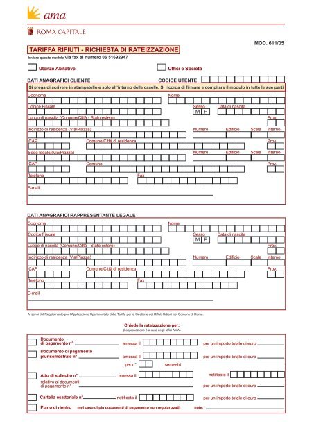 Tari-Modulo Tariffa Rifiuti Richiesta di Rateizzazione retro ... - Ama Tari-Modulo Tariffa Rifiuti Richiesta di Rateizzazione retro ... - Ama