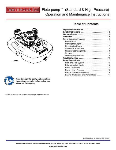 F-2603, Floto Pump Operation and Maintenance - Waterous