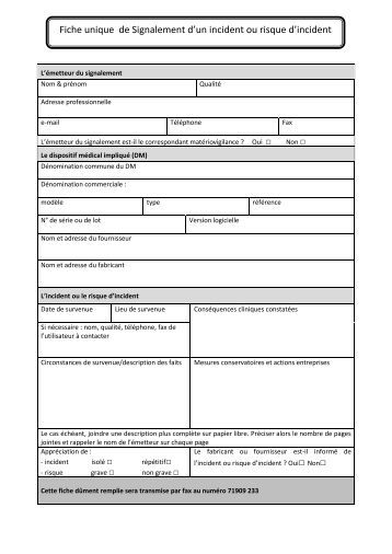 Fiche de recueil d'incident ou de risque d'incident ... - Omedit Centre