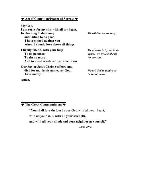 Act of Contrition/Ten Commandments