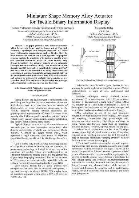 Miniature Shape Memory Alloy Actuator for Tactile Binary ...