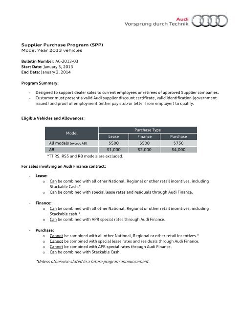 Supplier Purchase Program (SPP) - Audi Canada Corporate Sales