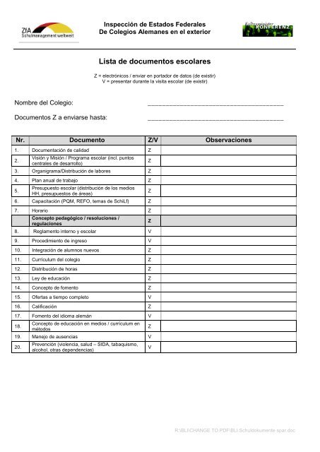 Lista de documentos escolares - Colegio AlemÃ¡n - Cali
