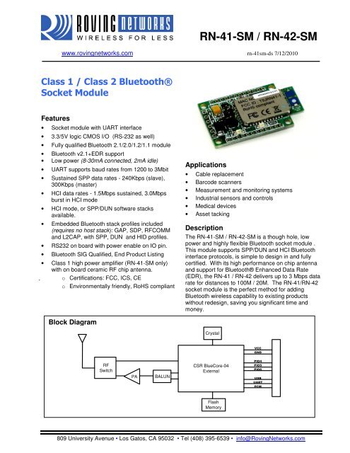 Data sheet RN-41-SM/RN-42-SM - Microchip