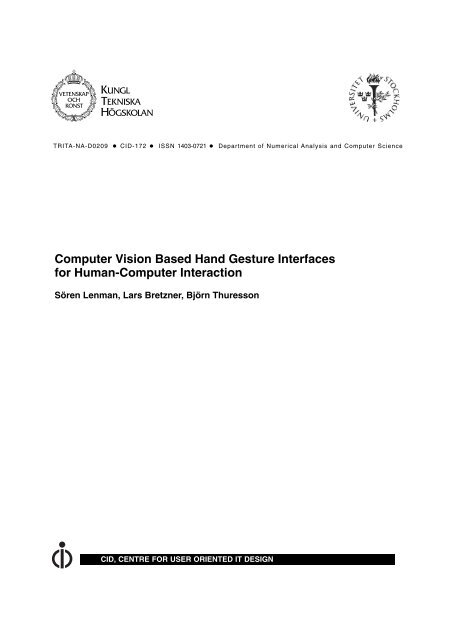 Computer Vision Based Hand Gesture Interfaces for ... - CID - KTH Computer Vision Based Hand Gesture Interfaces for ... - CID - KTH