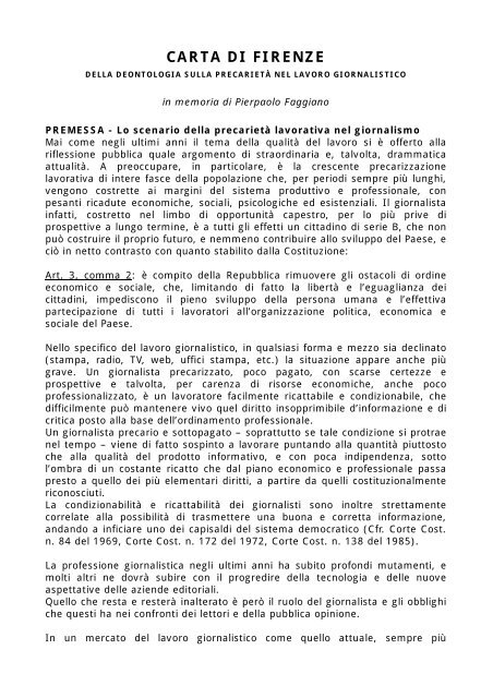 CARTA DI FIRENZE - Ordine dei Giornalisti