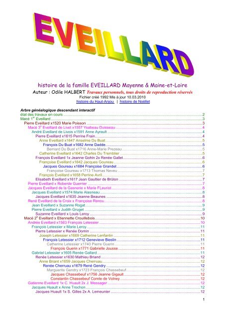 histoire de la famille EVEILLARD Mayenne & Maine ... - Odile Halbert