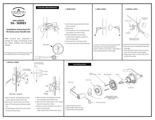 Installation Instructions - SG Series - Cal-Royal