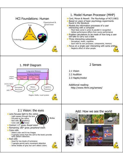 HCI Foundations: Human 1. Model Human Processor (MHP) 1. MHP ...