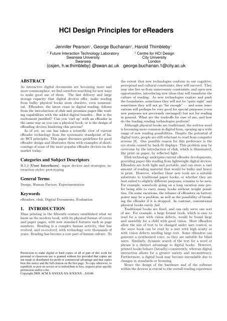 HCI Design Principles for eReaders - Microsoft Research