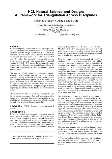 HCI, Natural Science and Design: A Framework for Triangulation - LRI