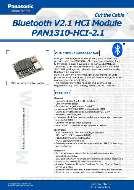 Bluetooth V2.1 HCI Module PAN1310-HCI-2.1 Cut the ... - Radiometrix Bluetooth V2.1 HCI Module PAN1310-HCI-2.1 Cut the ... - Radiometrix