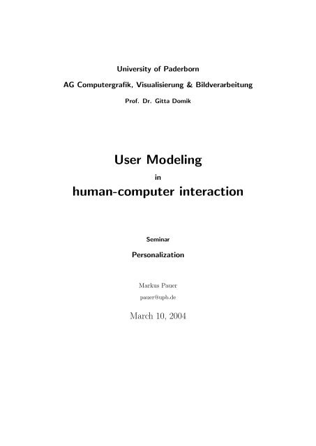 User Modeling human-computer interaction