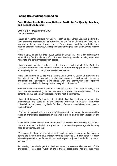 Facing the challenges head on - Australian Institute for Teaching ...