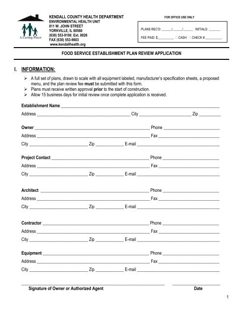 Food Establishment Plan Review Application - Kendall County ...
