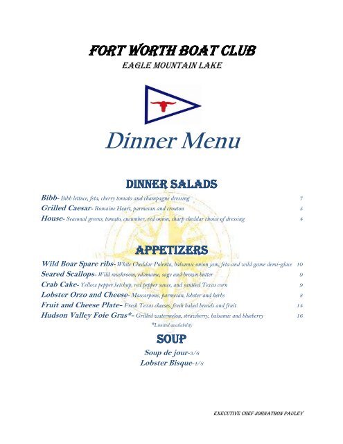 Dinner Menu - Fort Worth Boat Club
