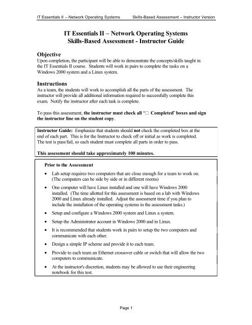IT Essentials II â Network Operating Systems Skills-Based Assessment
