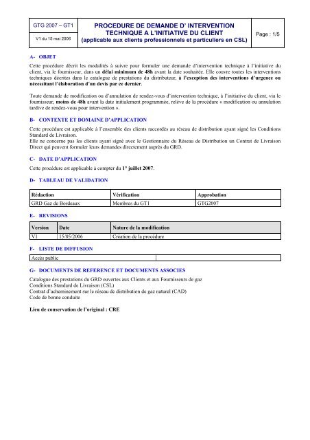 PROCEDURE DEMANDE D'INTERVENTION TECHNIQUE PAR LE ...