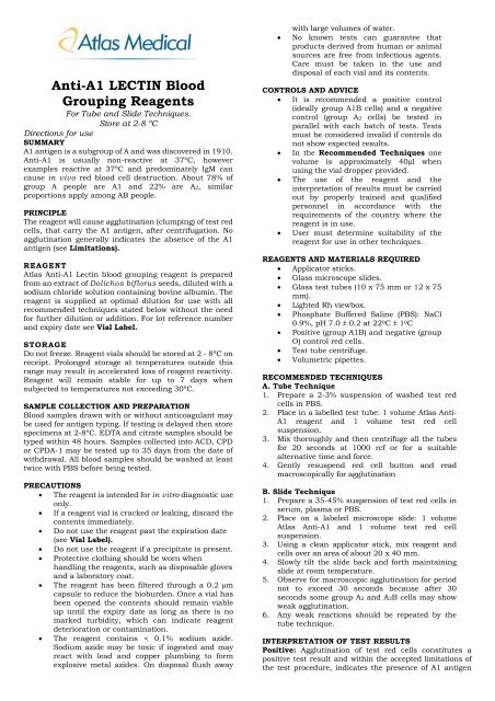 Anti-A1 LECTIN Blood Grouping Reagents - Atlas-site.co.uk