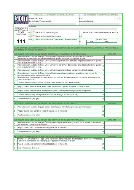 Formulario NÂº 111 - SET