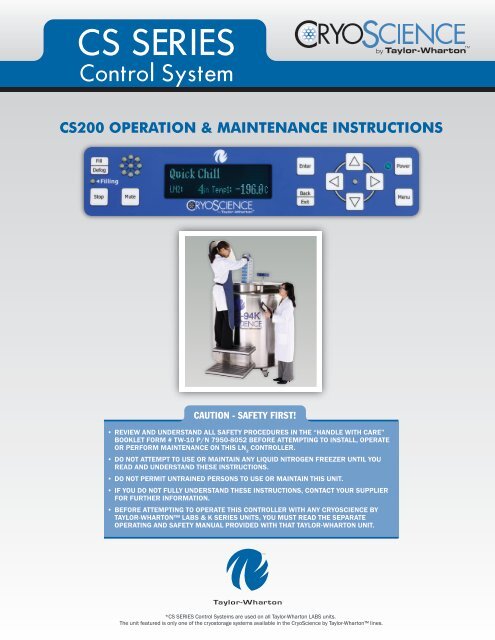 CS Series Control Systems Operating Instructions - Taylor-Wharton