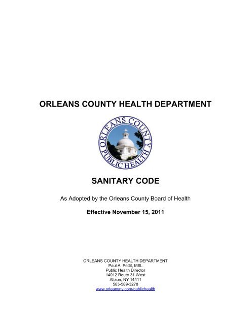 SANITARY CODE - Orleans County