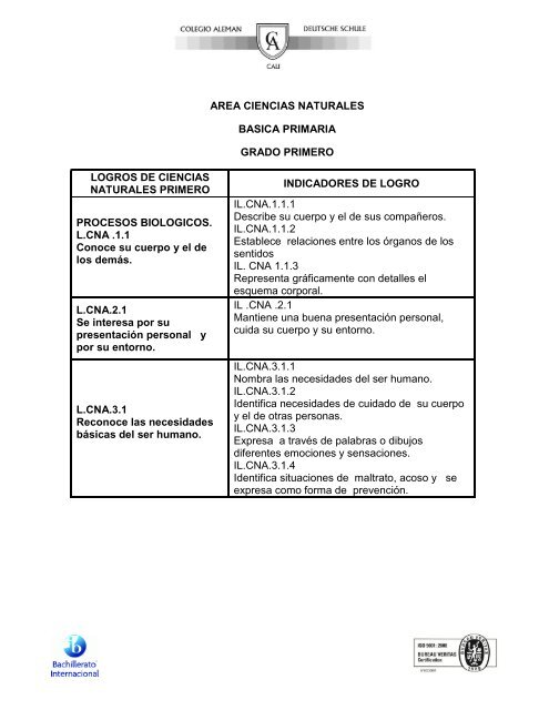 area ciencias naturales basica primaria grado primero logros de ...