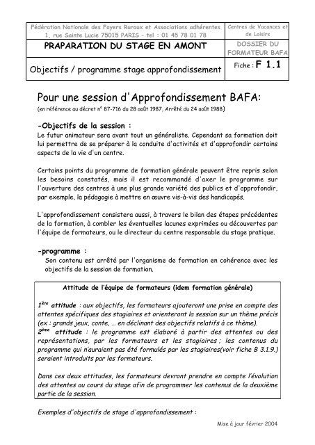 Pour une session d'Approfondissement BAFA: - Ubapar