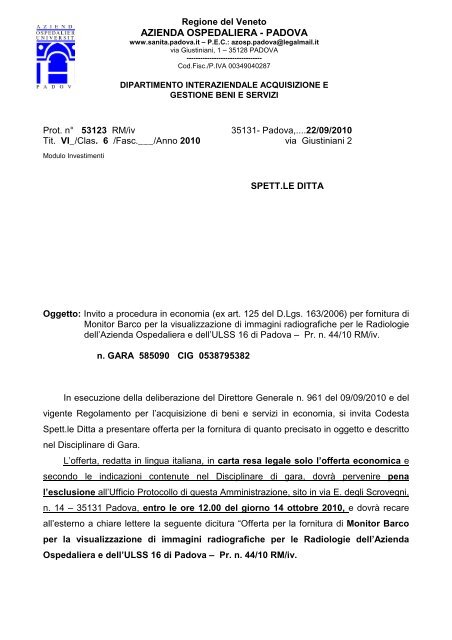 Lettera invito - Azienda Ospedaliera di Padova