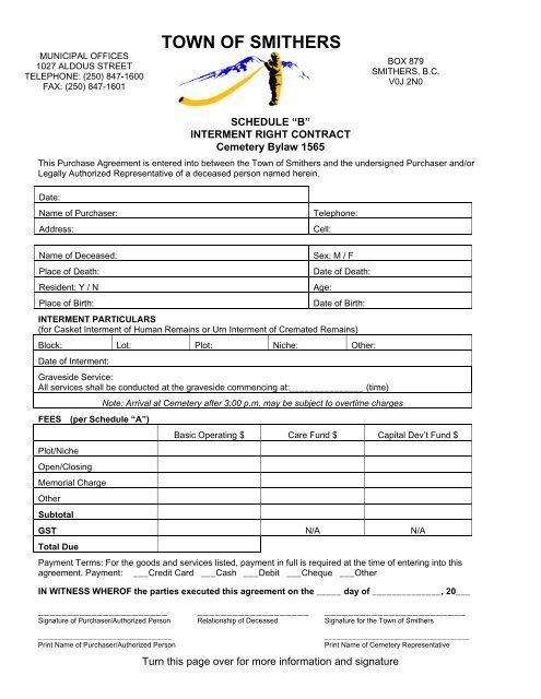 Schedule B Interment Right Contract.pdf - Smithers