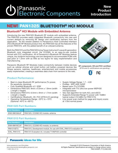 NEW! PAN1325 BLUETOOTH® HCI MODULE - Panasonic NEW! PAN1325 BLUETOOTH® HCI MODULE - Panasonic