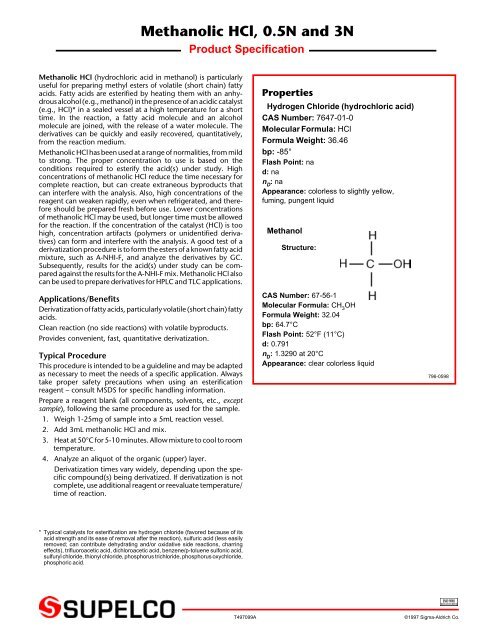 Methanolic HCl, 0.5N and 3N - Sigma-Aldrich
