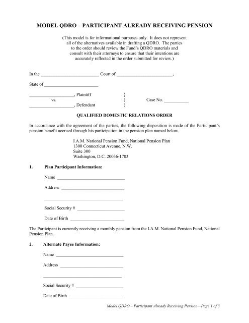 QDRO Model for Participants in Payment Status (PDF)