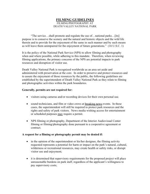 Death Valley National Park Permit Package - Inland Empire Film ...