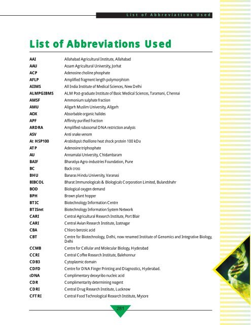 List of Abbreviations Used - Department of Biotechnology