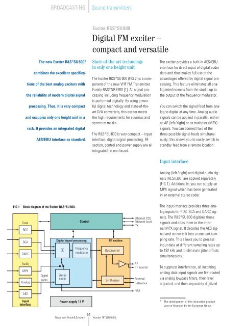Digital FM exciter â compact and versatile - Rohde & Schwarz