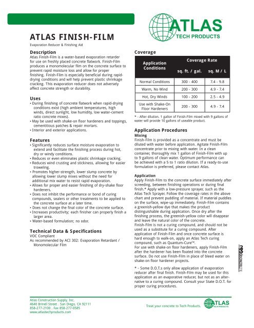 Technical Data Sheet - Atlas Construction Supply, Inc