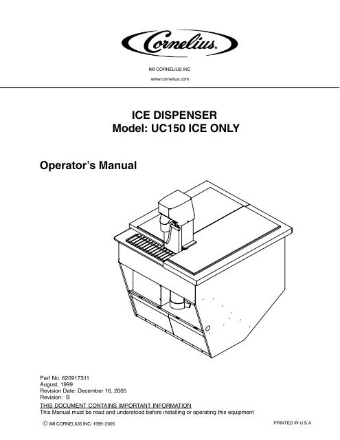 ICE DISPENSER Model: UC150 ICE ONLY Operator's Manual