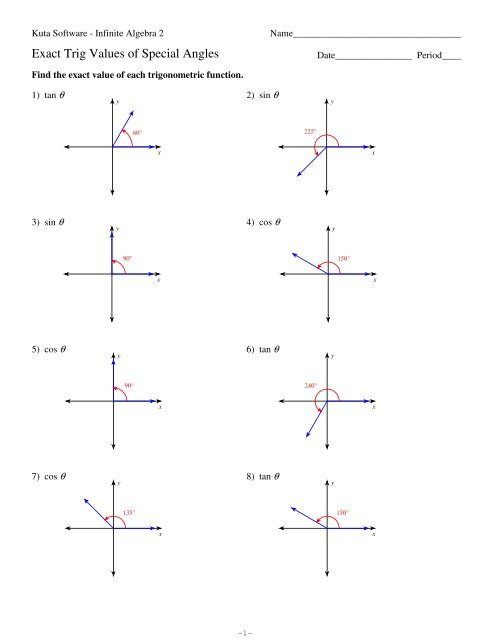 Exact Trig Values Of Special Angles 1to2 By 