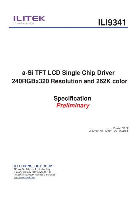 Ilitek ILI9341 - All Shore Industries
