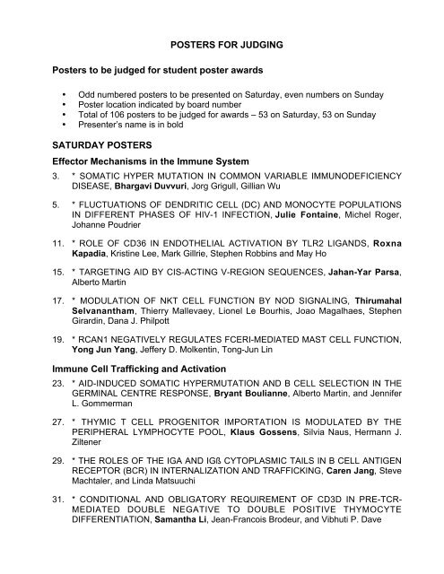 POSTERS FOR JUDGING Posters to be judged for student poster ...