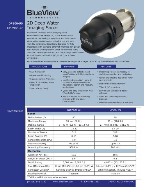 2D Deep Water UDP900-90 Imaging Sonar - BlueView ...