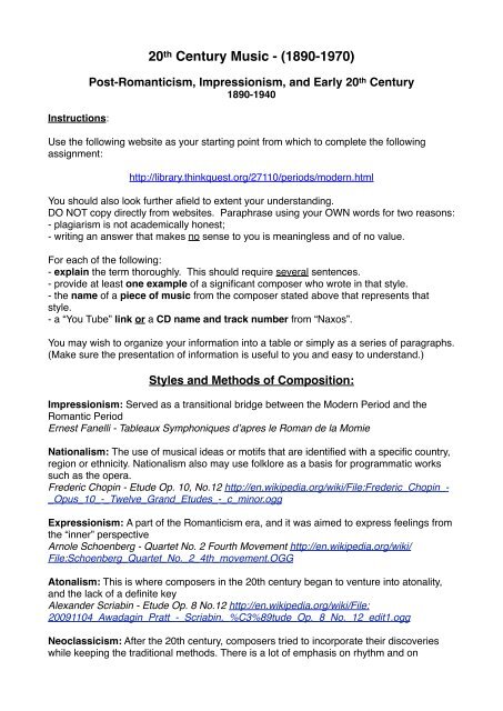 20th Century Music - Questions