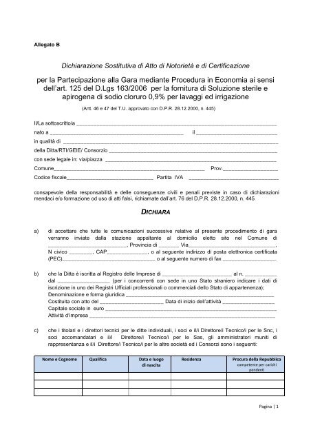 Allegato B - dichiarazione sostitutiva - Azienda Ospedaliera di Padova