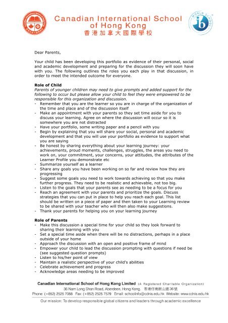 Dear Parents, Your child has been developing this portfolio as ...