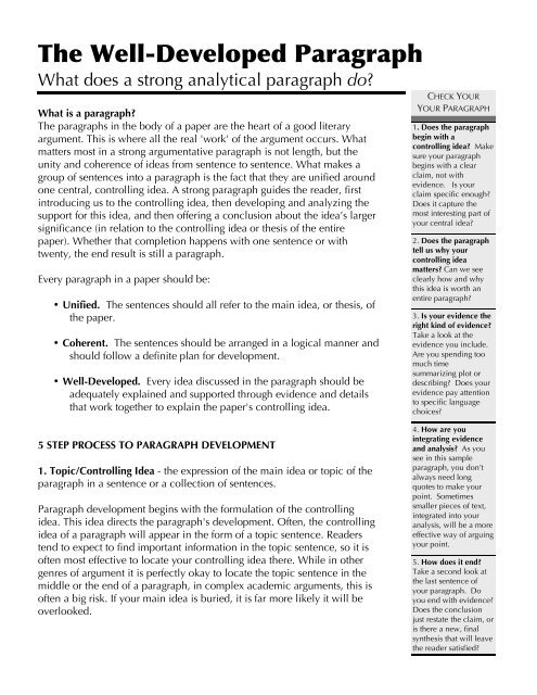 The Well-Developed Paragraph - Alma College