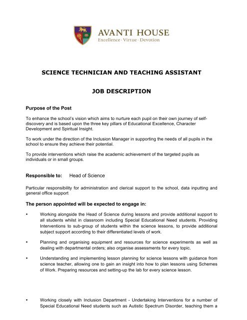 Science Technician And Teaching Assistant Job Description science-technician-and-teaching-assistant-job-description