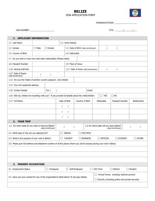 Belize visa application form