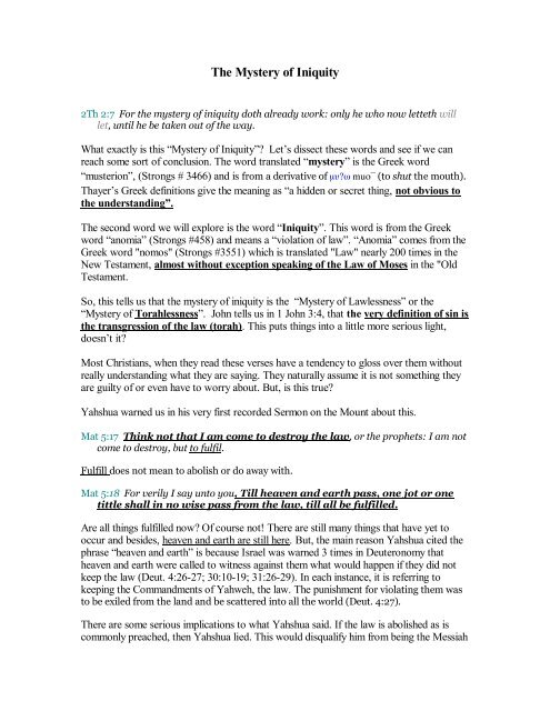 The Mystery of Iniquity - DaKey2Eternity